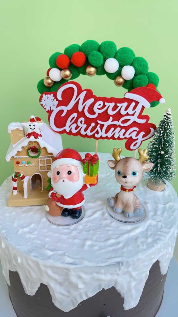 LED Gingerbread House with Santa & Reindeer – Cake Topper